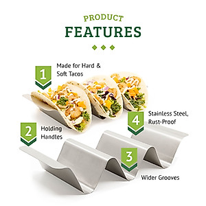 Chef Tacos Stainless Steel Taco Holder Set of 6 - Taco Stands with Handles, Dishwasher and Grill Safe Taco Rack, Taco Serving Set, BPA-Free Metal Taco Shell Holders