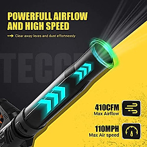 TECCPO 40V Cordless Leaf Blower Brushless, 420 CFM/110 MPH, 2.5Ah Samsung Battery and Charger Included, Fast Installation, 5-Speed Axial Blower, for Lawn Care and Snow Blowing -TDLB4025A