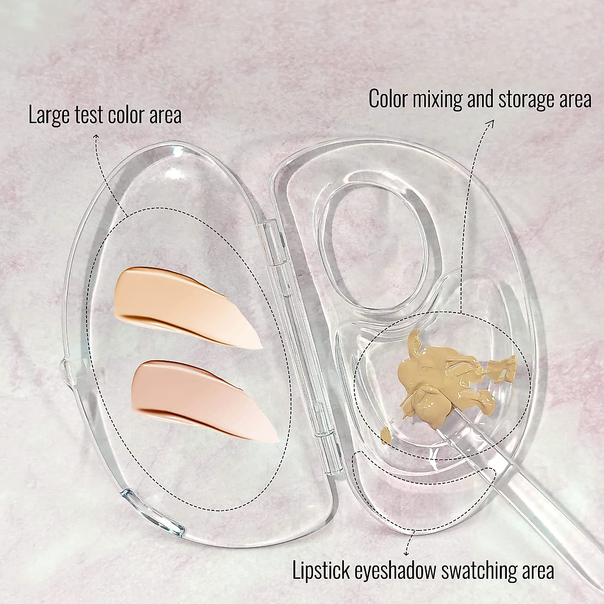 Erinde Handheld Makeup Mixing Palette, Acrylic Transparent Mixing Foundation Tray for Makeup Artist and Beginner, Lipstick Eyeshadow Foundation Color Test Art nail Palette With Foundation Spatula
