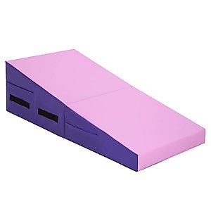 HHS Gymnastics Mat 48 inchx24 inchx14 inch Folding Gymnastics Mat Incline Cheese Wedge Mat Non-slip PVC Surface & Zipper Seal Design Gym Fitness Tumbling Skill Shape Mat for Kids Girls Adult, Pink