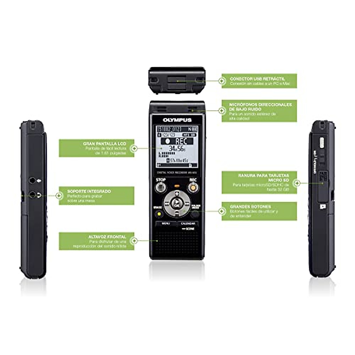 Olympus OM System WS-883 Digital Voice Recorder, Linear PCM/MP3 Recording Formats, USB Direct, 8gb Playback Speed and Volume Adjust, File Index, Erase Selected Files