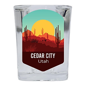 Cedar City Utah Souvenir 2 Ounce Square Shot Glass Desert Design
