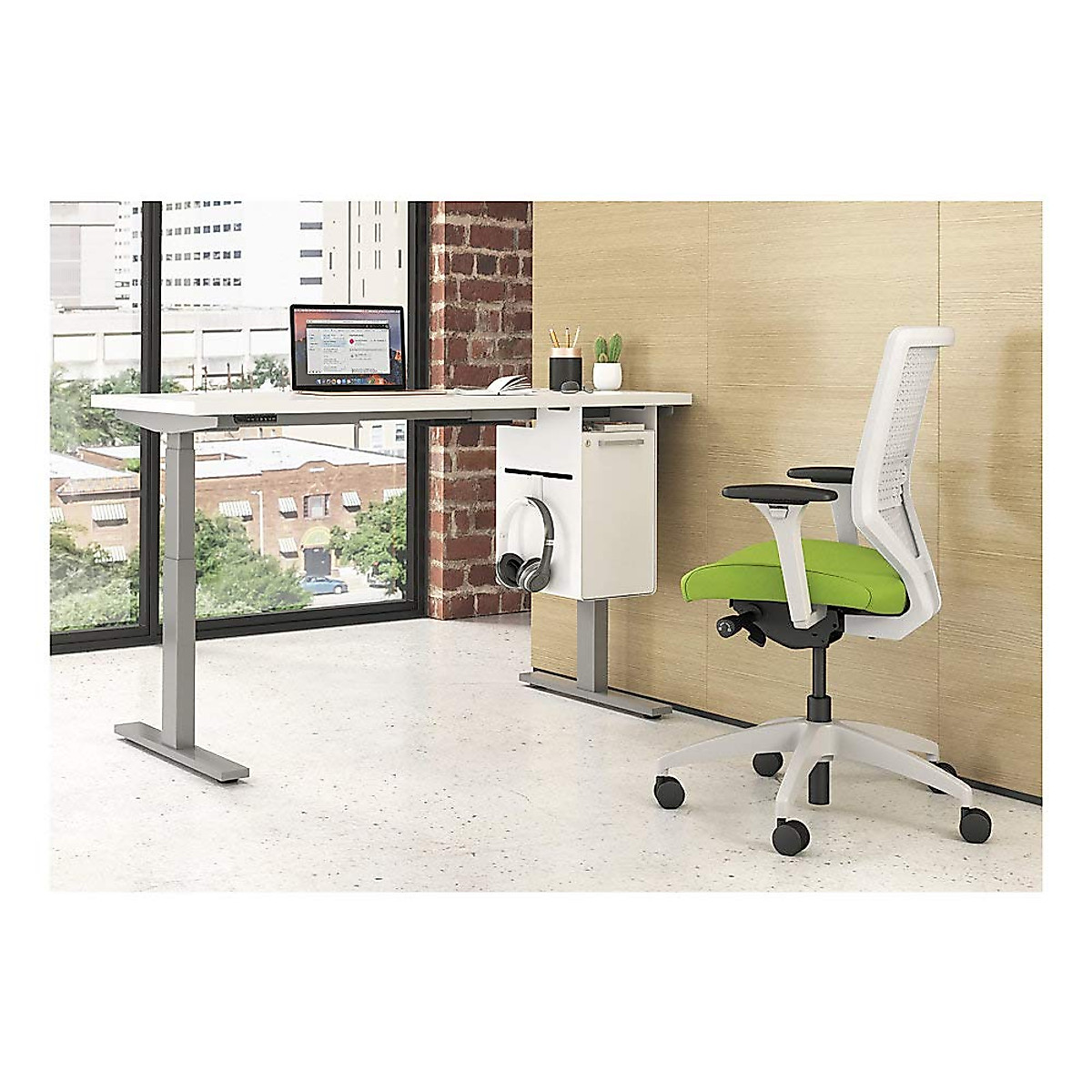 HON Coordinate Height-Adjustable Base - 3-Stage Expandable Desk or Table Base, Nickel (HHAB3S2L)