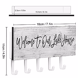 godblessign Welcome to Our Lake House Key Holder for Wall, Lake House Mail Holder and Key Rack for Entryway, Farmhouse Home Decor Key Hooks, Rustic Key Hangers with 5 Hooks