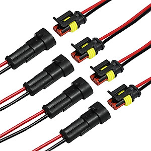 HUIQIAODS 5Kit 2 Pin Way 18 AWG Car Waterproof Connector Plug Wire 1.5mm Series Terminal Connector-5 Pack (5 Kit 2 Pin)