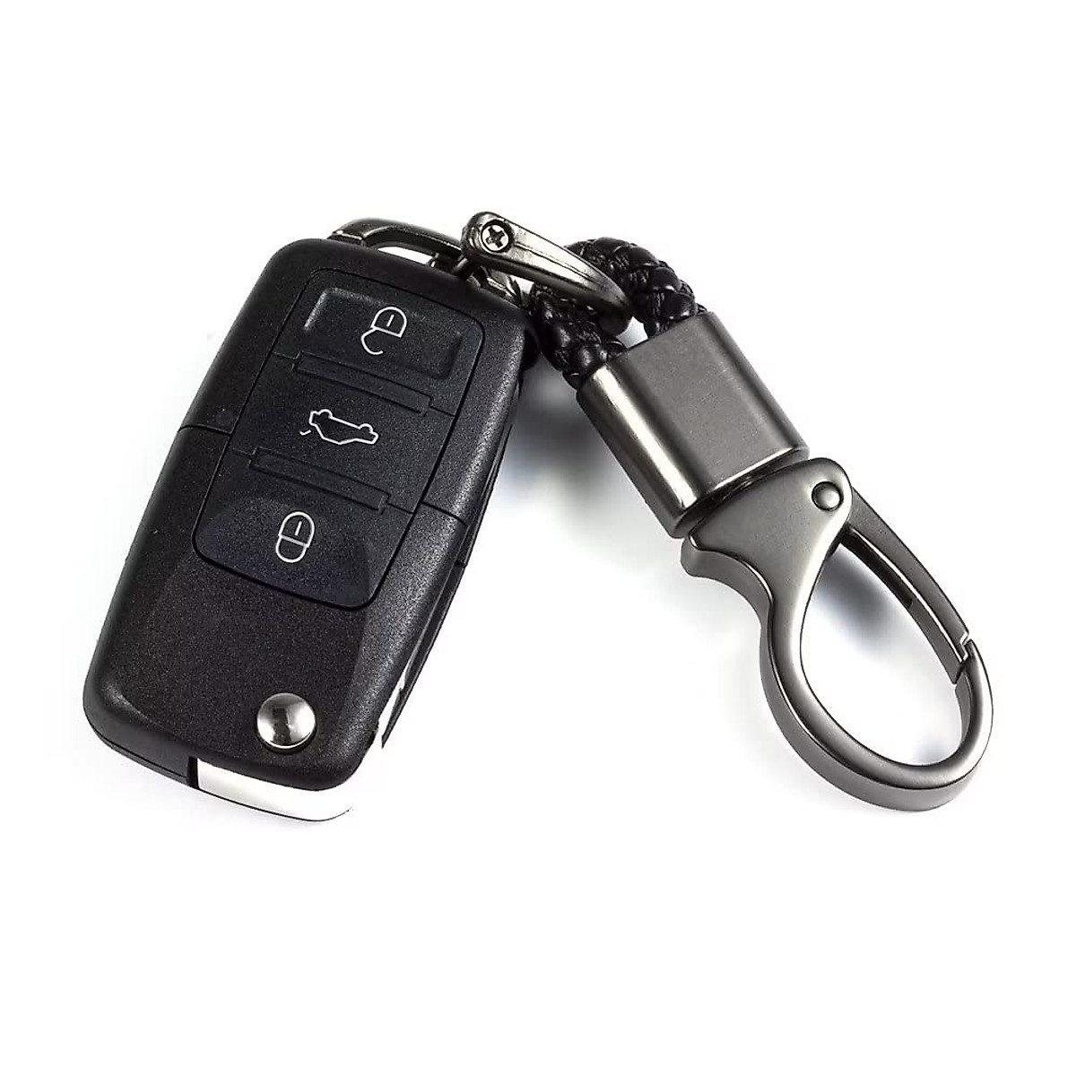 Car Keychain Accessories Leather Holder Keyfob Sturdy Metal Carabiner Key Chains for Women and Men (Black, Black), Black 2, Medium, YSK-350