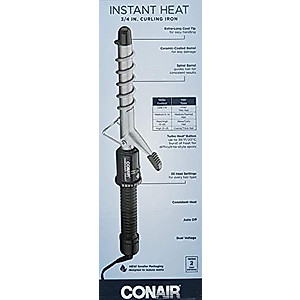 Conair Instant Heat Spiral 3/4-Inch Curling Iron, spiral guide on barrel to help achieve spiral curls – for use on short to medium hair