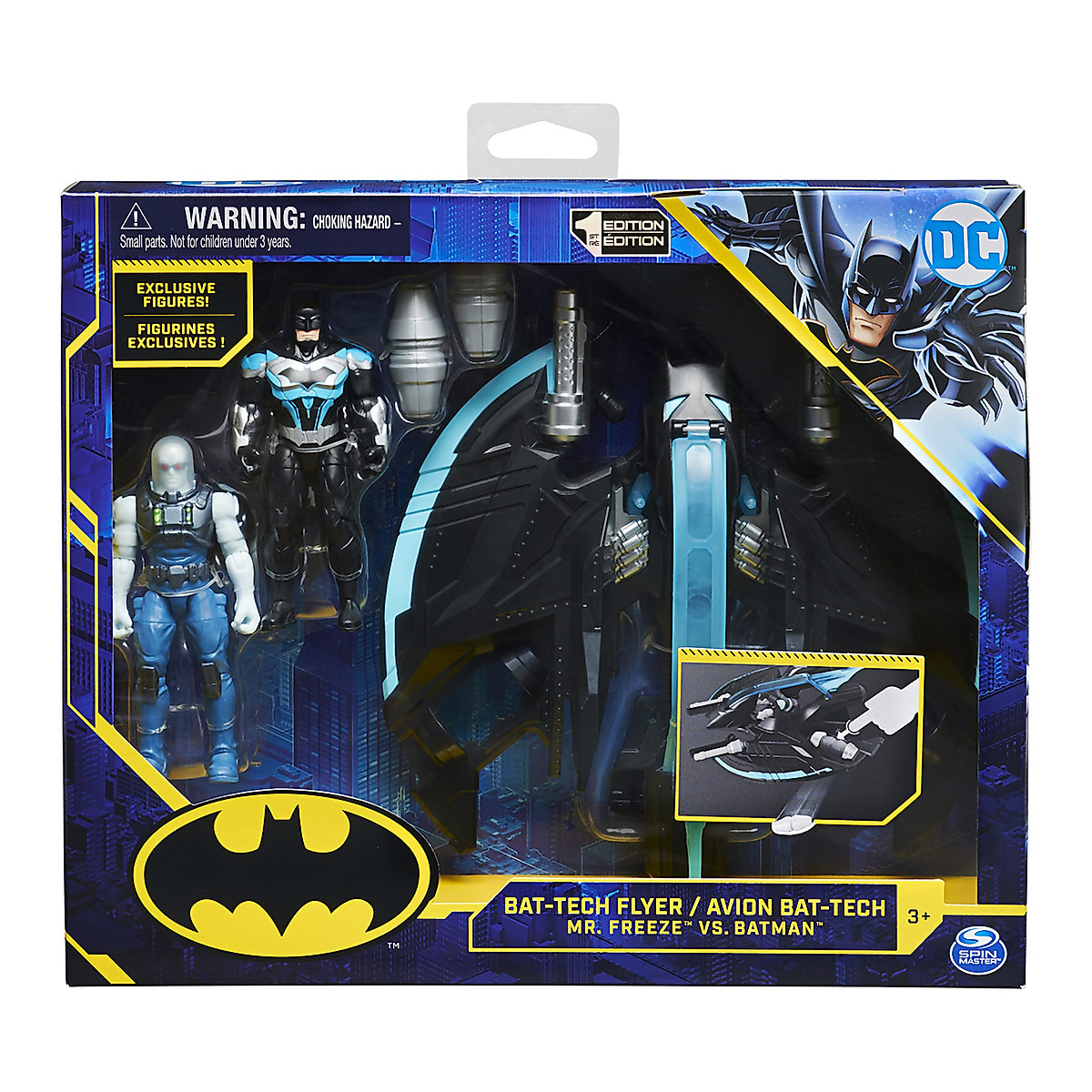 DC Comics Batman Bat-Tech Flyer with 4-inch Exclusive Mr. Freeze and Batman Action Figures, Kids Toys for Boys Ages 3 and Up