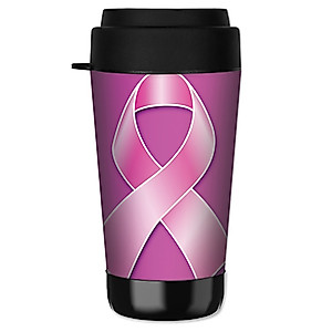 Mugzie 16 Ounce Travel Mug - Drink Cup with Removable Insulated Wetsuit Cover - Breast Cancer Awareness