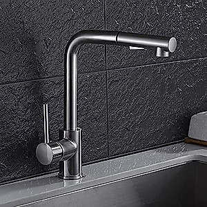 Kitchen Sink Faucet for Bar Farmhouse Commercial, Swiveling Kitchen Faucet, Brass Brushed Nickel High Arch Kitchen Sink Faucet, Pull Out Rotation Spray Mixer Tap (Color : Chrome)
