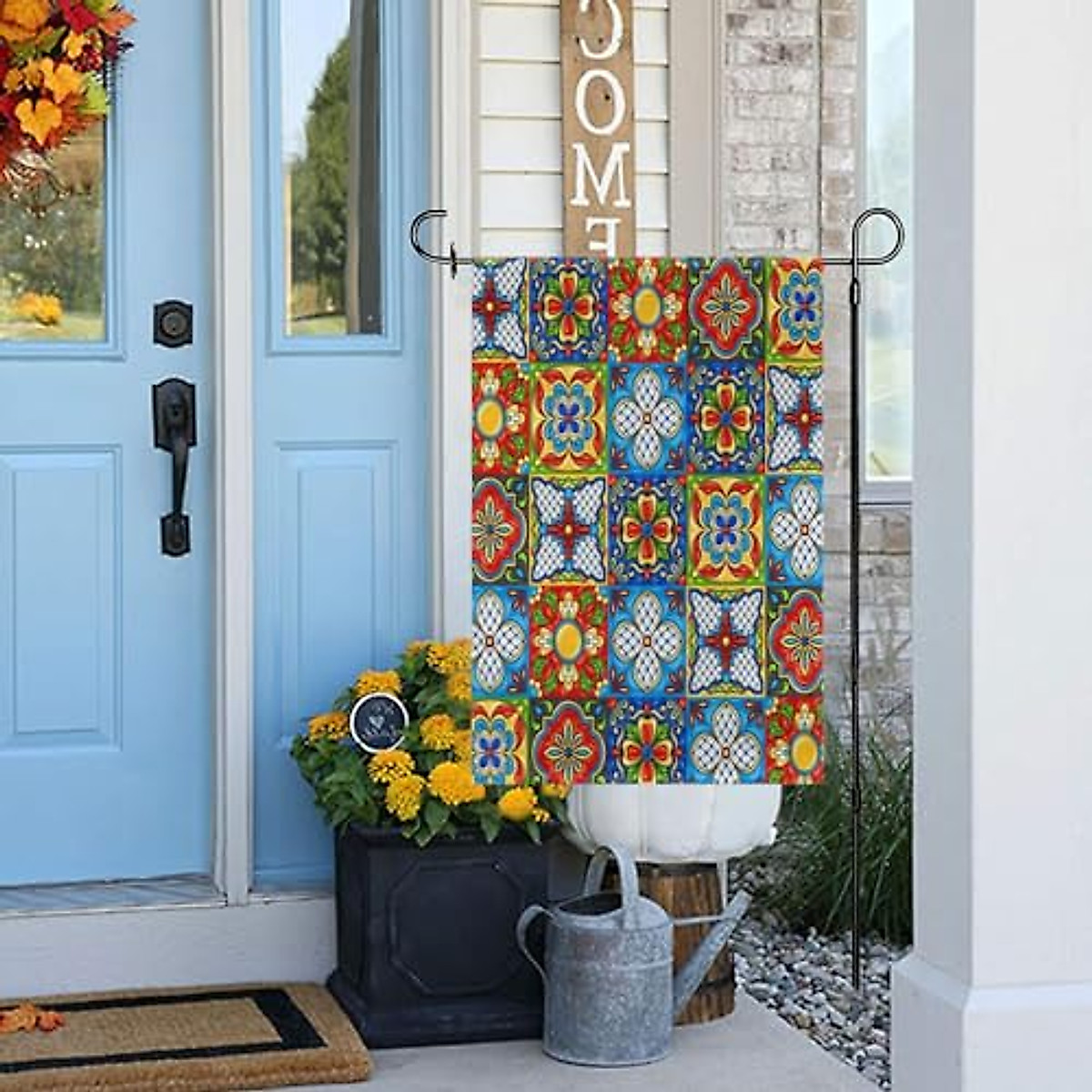 Double-sided garden flag Mexican Talavera Ceramic Tile Pattern Outdoor Flag Garden Flag Yard Outdoor Decoration （12×18in）.