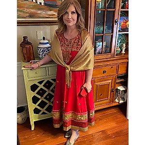 Womens Wedding Evening Wrap Shawl Glitter Metallic Prom Party Scarf with Fringe, 3 Metallic Gold