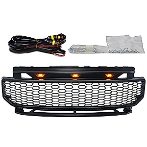 Giveme5 Grill for (2020- 2022) F250 Grill Front Black Grill Aftermarket Grille Replacement Super Duty Accessories Grille Custom Mesh Cover Parrilla with Amber Lights Letters Insert Part