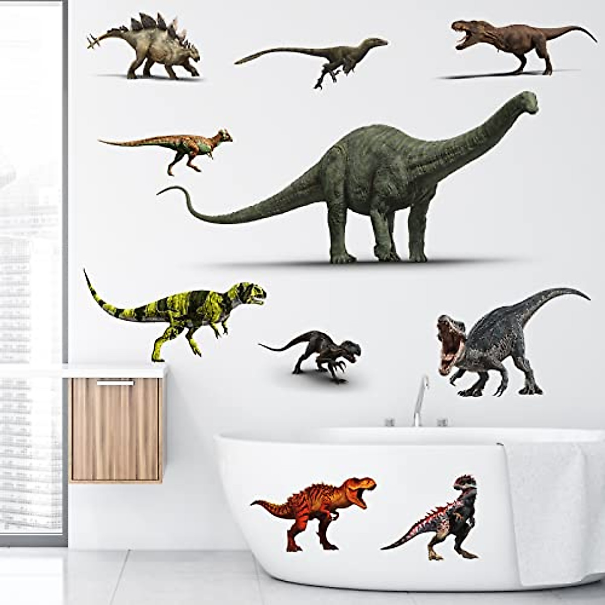 Dinosaur Wall Decals Large Size Vinyl Self-Adhesive Dinosaur Wall Decals Safe Waterproof for Boys Kids Adult Bedroom Living Room Nursery Classroom Bathroom Home Decoration(15.7"X31.4")