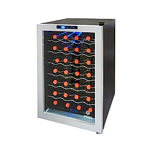 Vinotemp EL-28SILC 28 Bottle Cooler Refrigerator, Freestanding Wine Fridge with Touch Screen Adjustable Temperature Control, Dual-Paned Glass Door and Safety Lock, Metallic