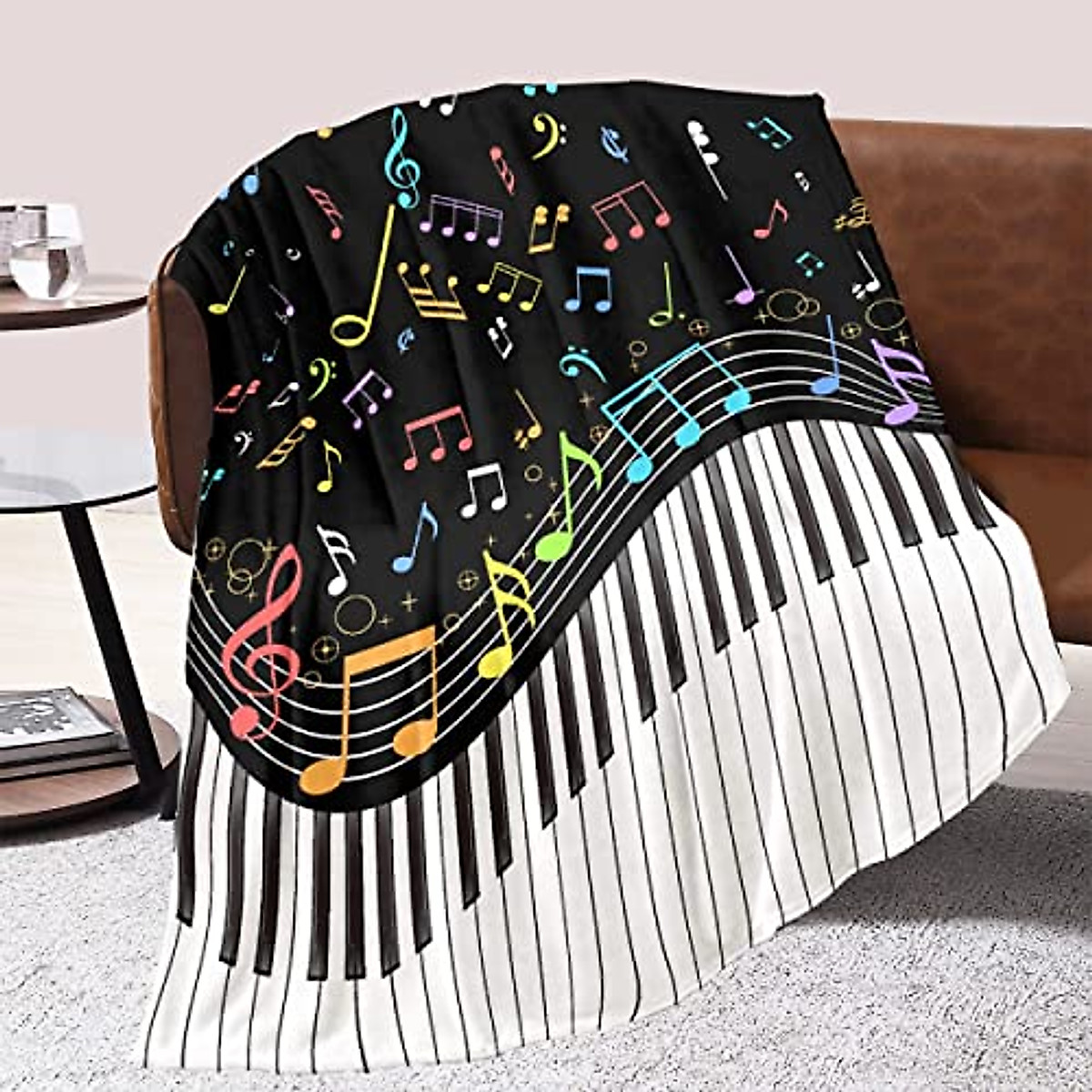 Music Note Piano Throw Blanket Soft Cozy Flannel Blankets Lightweight Quilt for Bed Couch Sofa Room Decoration Gift for Kid Teens Adults 80 x 60 in L for Adults