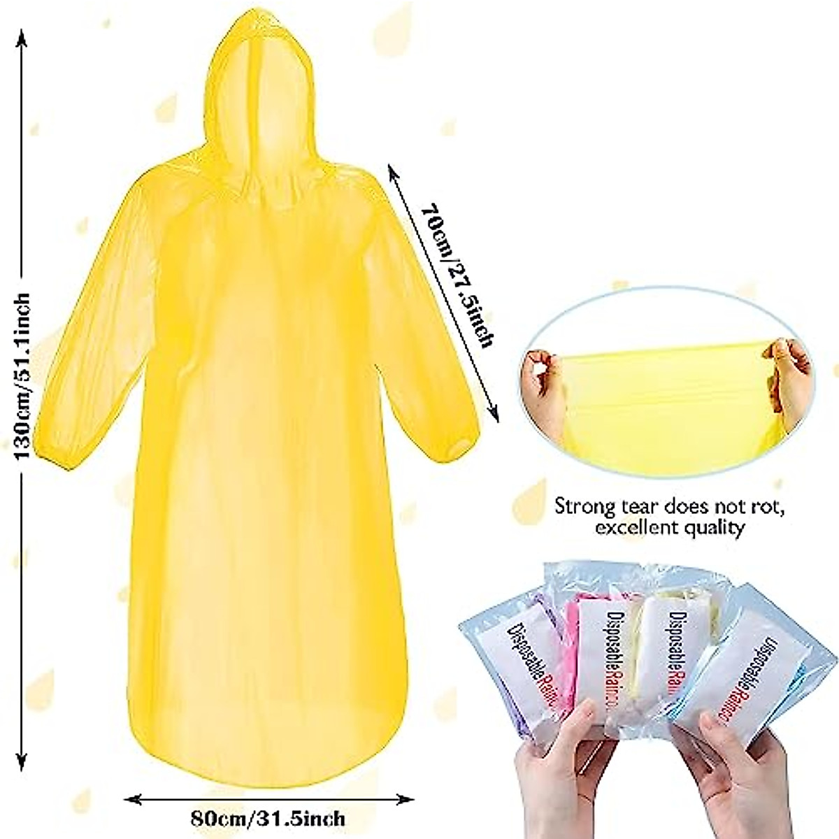 AYWVRBST 12 Pack Disposable Clear Rain Ponchos with Hood for Adults,51.1 Inches Emergency Raincoats for Camping Hiking Traveling (Red, Yellow, Blue)