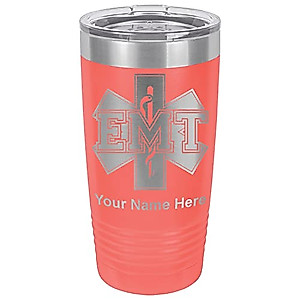 LaserGram 20oz Vacuum Insulated Tumbler Mug, EMT Emergency Medical Technician, Personalized Engraving Included (Coral)