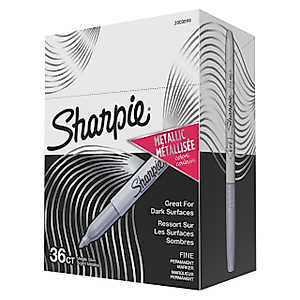 SHARPIE Metallic Permanent Markers, Fine Point, Metallic Silver, 36 Count