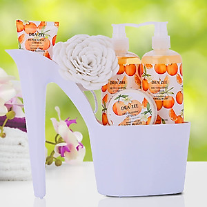 Spa Gift for Women - 5 Pcs Luxury Heel Shoe Spa Basket for Women Citrus Scented Home Relaxation Set w/ Body Lotion & Butter, Shower Gel, Bubble Bath - Birthday, Self Care Gifts for Women by Draizee