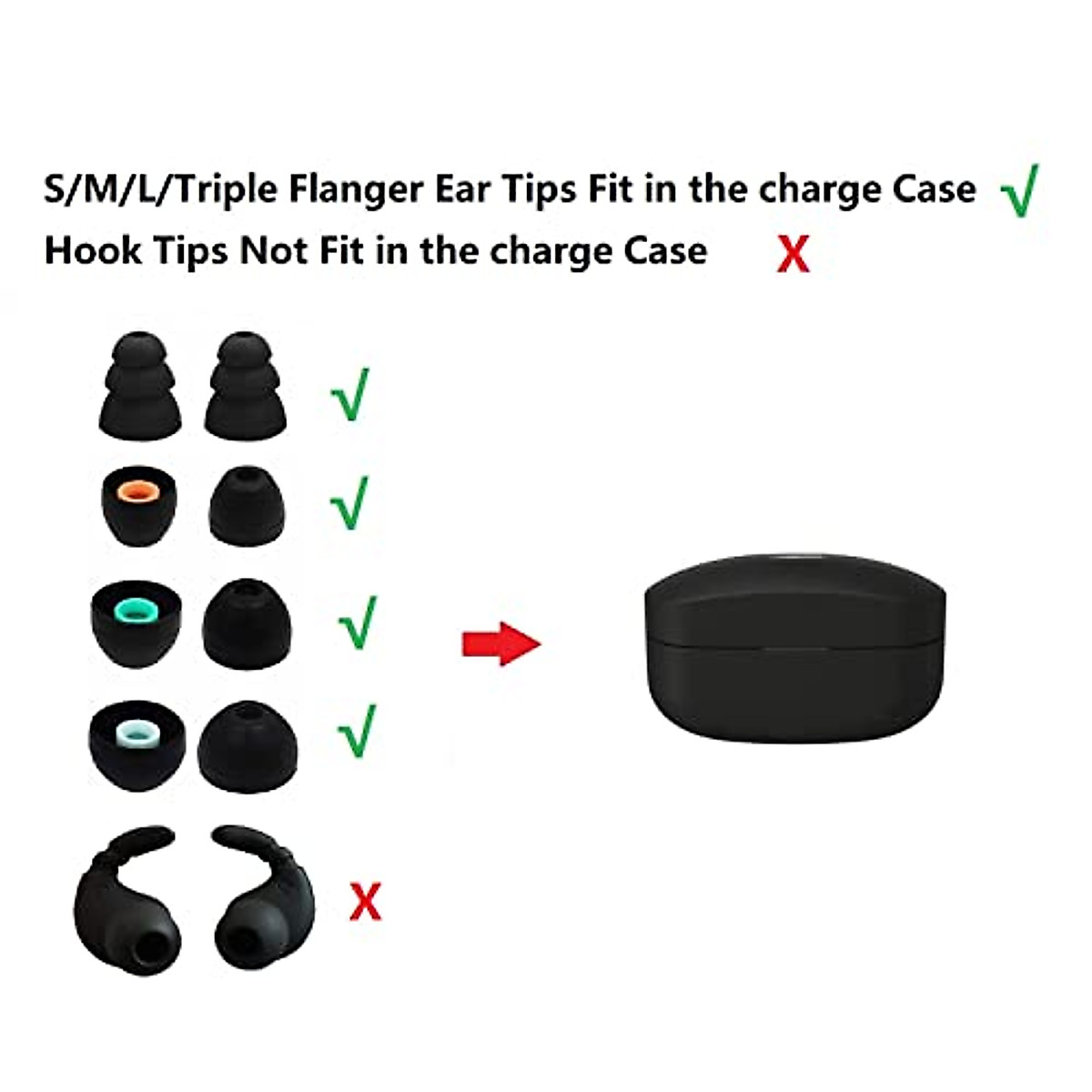 Replacement for Sony WF-C500/WF-1000XM4/WF-1000XM3 Silicone Eartips Ear Tips,JNSA Replacement Earbuds Tips Compatible with Sony WF WI XBA Etc. S/M/L + Triple Flange + Hook Ear Tips 5 Pairs Black