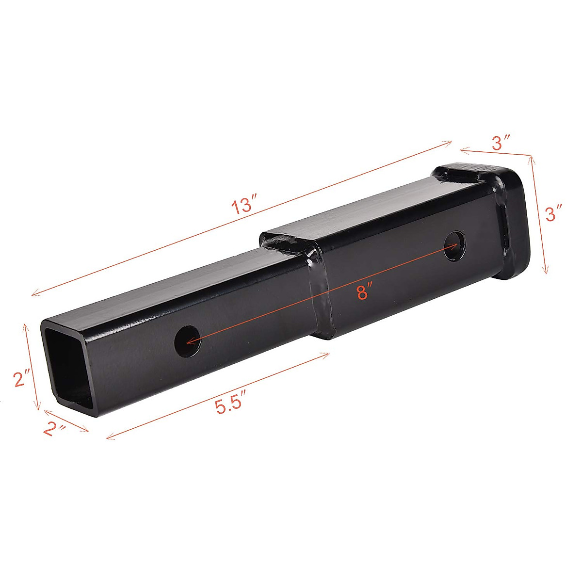 FULLWATT 8" Trailer Hitch Extension for 2-Inch Receiver Tube Extender Receiver Extension Tube Extenders 5/8" Pin Hole 500 LBS Capacity (8")