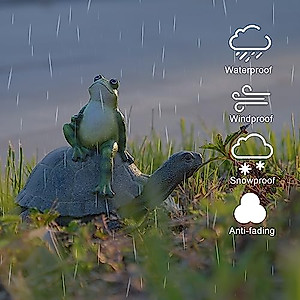 LCdecohome Frog Turtle Statue - Outdoor Garden Decor, Resin Sculpture, 10.5 x 6.5 x 8.5 Inch
