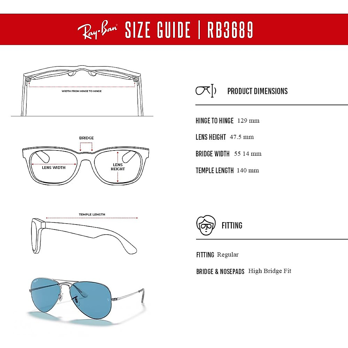 Ray-Ban Aviator Metal II RB3689 004/S2 62MM Gunmetal/Blue Polarized Aviator Sunglasses for Men for Women + BUNDLE With Designer iWear Eyewear Kit