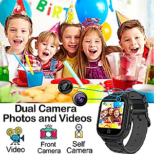 Smart Game Watch for Boys Girls - Kids Smart Watch with 14 Puzzle Games 1.54" HD Touch Screen Music Player Dual Camera 12/24 hr Pedometer Flashlight Birthday for Girls Kids
