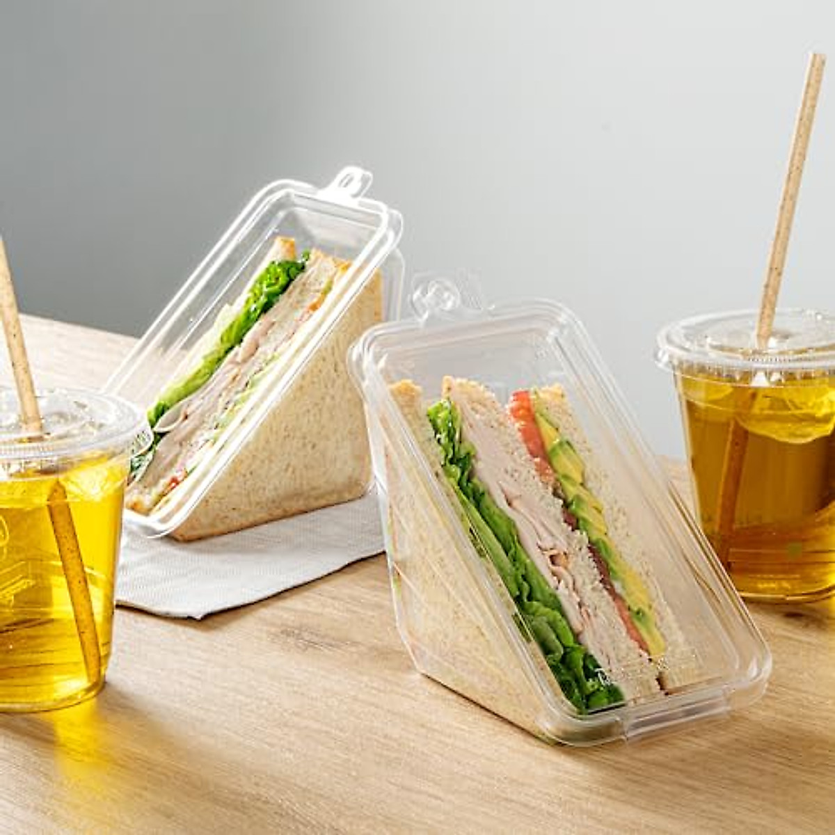 Restaurantware Tamper Tek 7.4 x 3.9 x 3.5 Inch Triangle Take Out Containers 100 Durable Sandwich To-Go Containers - Tamper-Evident Freezable Clear Plastic Sandwich Containers With Hinged Lids
