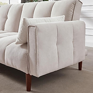 AnwickNomo Convertible Futon Sofa Beds,Modern Fabric Linen Upholstered Futon Sofa Bed, Adjustable Couch Sleeper,Love Seats Couch with 2 Pillows for Apartment, Living Room, Studio (Ivory)