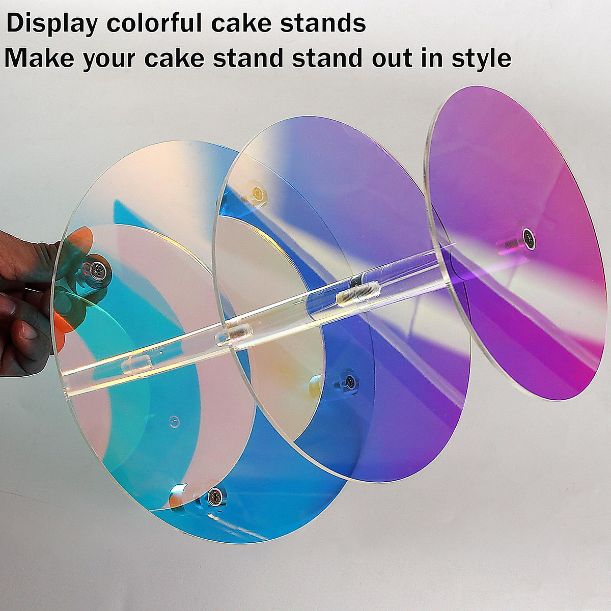 HAOWUJIN Rainbow Acrylic 3 Tier Cupcake Stand for 24 Cupcakes, Cake and Cupcake Tower Combo Display for Baby Shower, Graduation, Weddings, Birthday Parties, Round