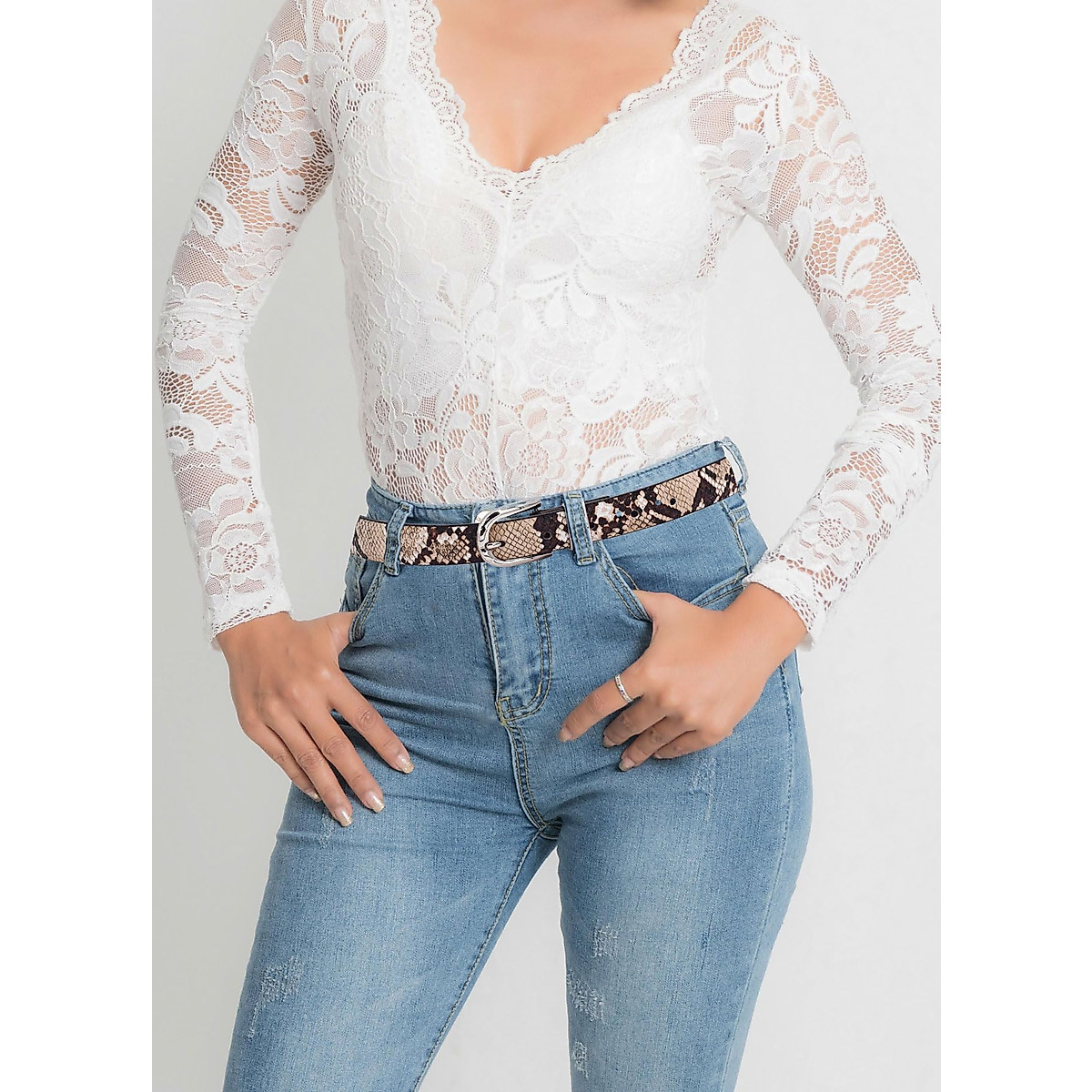 TeeYee Women Basic Waist Skinny Belt Chic Snake Skin Pattern Fashion Casual Leather Belt Pin Buckle Waist Bands for Dress Pants (43in, cobra pattern)