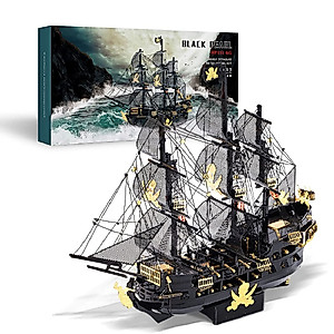 Piececool 3D Puzzles for Adults, Black Pearl Pirate Ship Metal Model Kits, 3D Watercraft Model Building Kit, DIY Craft Kits for Family Time, Great, 307Pcs