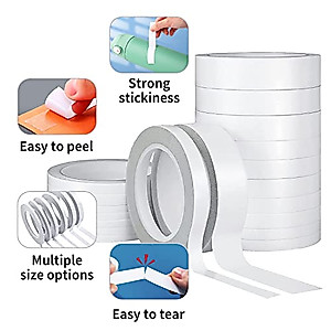 Hsxfl Double-Sided Tape for Crafts, 9 Rolls Double-Side Adhesive Tape for Card Making, Scrapbooking, DIY and Office School Supplies (Width: 8mm/ 10mm/ 12mm/ 15mm/25mm)