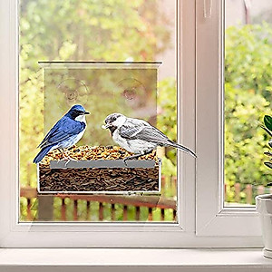Window Bird Feeder 2 Pack, Bird House for Outside, Window Bird Feeder with Strong Suction Cups and Removable Seed Tray with Drain Holes. Outdoors Birdfeeder for Wild Birds, Cardinal, Bluebird