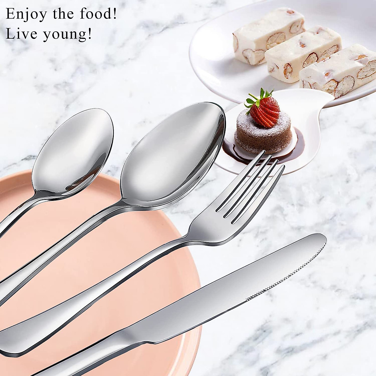 Spoons and Forks Set, Set of 30 Top Food Grade Stainless Steel Forks and Spoons Silverware Set, Kitchen Utensils Forks (8 Inch) and Spoons (6.69 Inch) Cutlery Set, Mirror Finish & Dishwasher Safe
