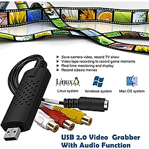 Video Capture Card, USB Video Capture Device,RCA to USB Audio Video Converter,VHS Mini DV VCR Hi8 DVD to Digital Converter for PC TV Tape Player Camcorder,Support PAL/NTSC,MAC Windows Vista Compatible
