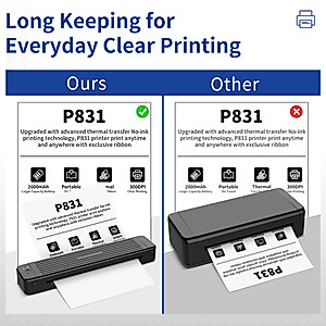 Itari P831 Black Bluetooth Thermal Transfer Printer, Portable Printers Wireless for Travel, 300DPI Inkless Printer with 2 Roll Exclusive Thermal Transfer Ribbon and 200 Sheets A4 Printer Paper with Ca