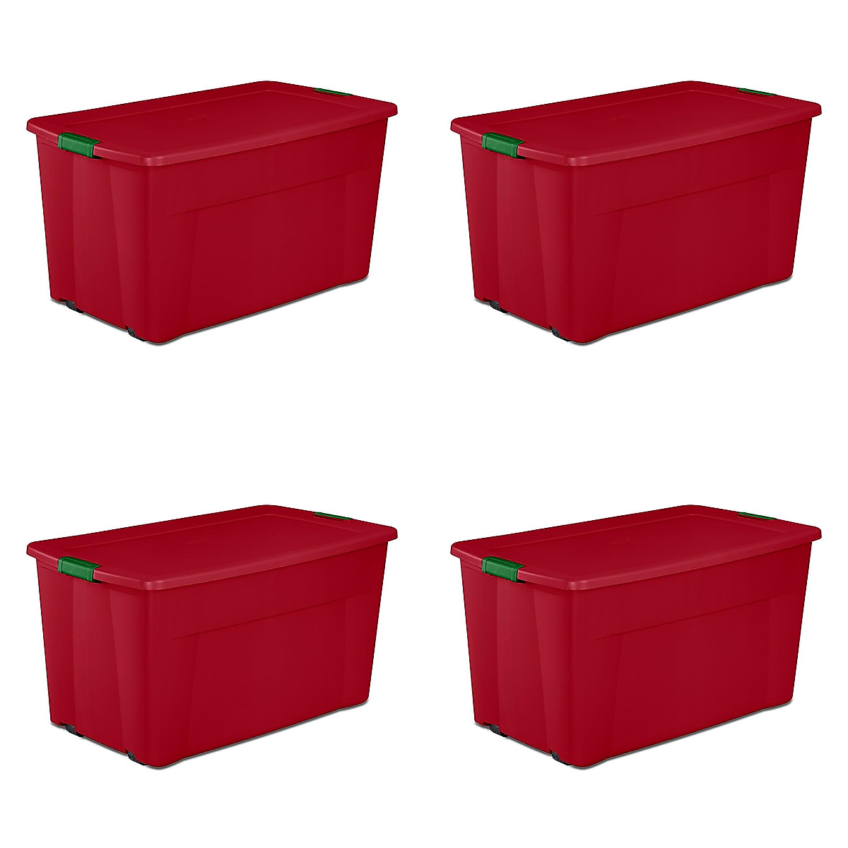 45 Gallon Wheeled Latch Tote Plastic, Red Christmas, Set of 4
