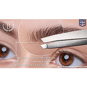 Bianco Instruments Slant and Micro Slant Tweezer Bundle - Made in USA Stainless Steel - Expertly Honed for a Professional Grip on Even the Most Stubborn Hairs - 2mm and 3.5mm Tips