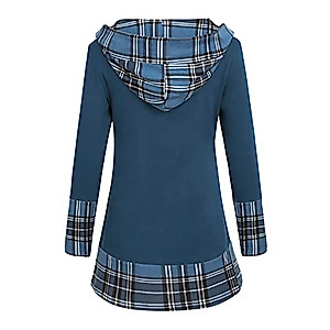 Tunic Sweatshirts for Women,Lotusmile Ladies Long Sleeve Lightweight V Neck Knit Pullover Long Hooded Tunics for Leggings Comfortable Cute Feminine Winter Warm Tops Plaid Elegant Hoodies for Fall