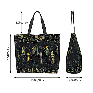 ASYG Egyptian Tote Shoulder Bag Hieroglyphs Bags Storage Handle Shopping Bag Portable Egypt Bag