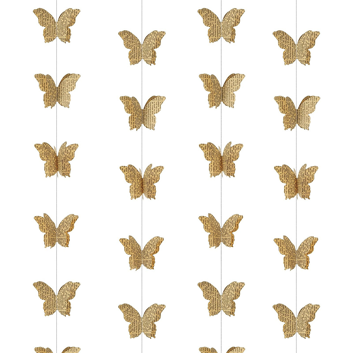 3D Paper Butterfly Garland Recycled Book Newspaper Hanging Garland Bunting Banner Party Decorations Wedding Baby Shower Home Decor 4 Pack (Brown)