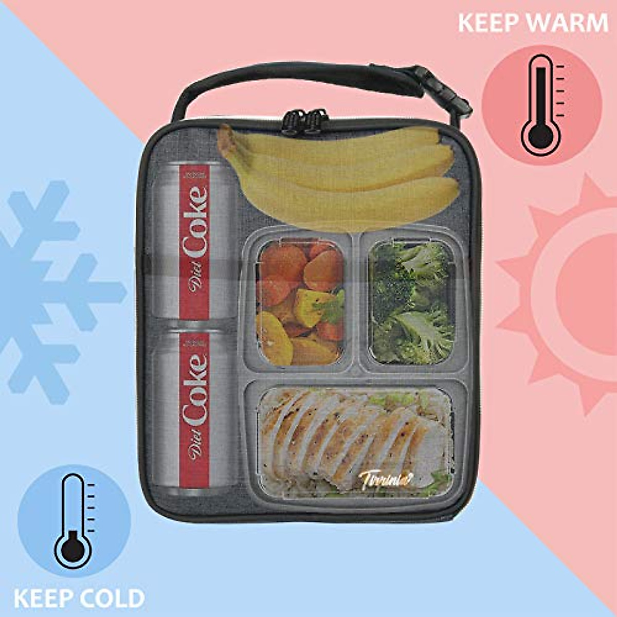 Small Insulated Lunch Bag for Men Women, Mini Portable Reusable Thermal Lunch Box Cooler Tote for Adults & Kids, Charcoal