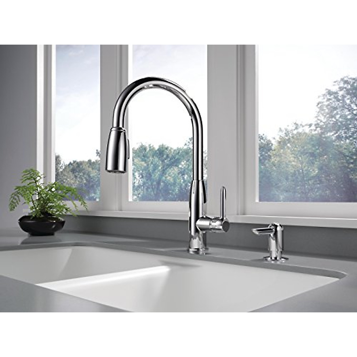 Peerless P188103LF-SD Apex Single Handle Kitchen Pull-Down with Soap Dispenser, Chrome