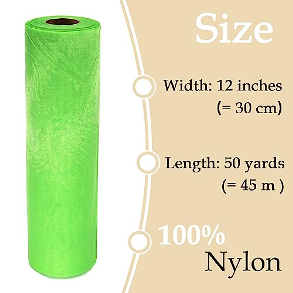 12" x 50 Yards Organza Fabric Roll, Crystal Organza Tulle Sheer Fabric for Wedding Party Backdrop Decoration Chair Sashes Table Runner Gift Wrapping DIY Crafts (Lime Green)