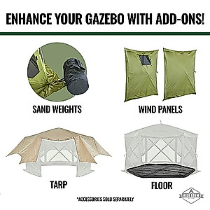 Hike Crew 12’ x 12’ Pop-Up Gazebo Screen Tent | Screened 6-Sided Instant Outdoor Canopy Shelter with Stakes, Ropes & Carry Bag for Camping, Sports & Picnic Table | UV Resistant SPF 50+