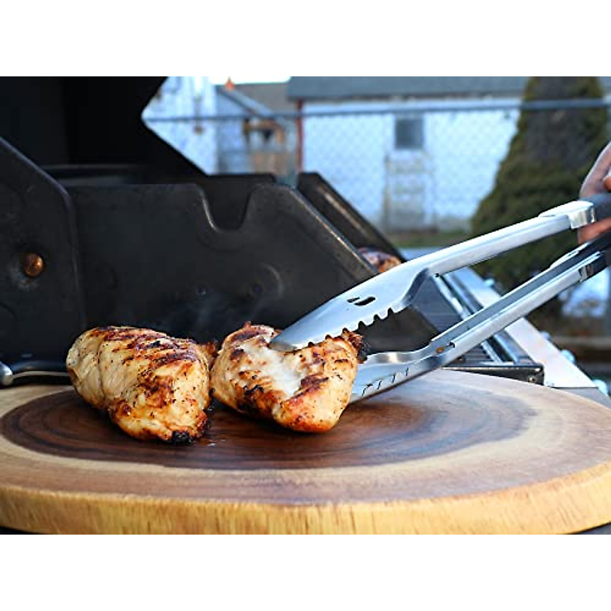 BBQ Mate Gator Grip Snake Eye Tongs - extra long 18" inch heavy duty stainless steel tongs for grilling, cooking, and barbecue