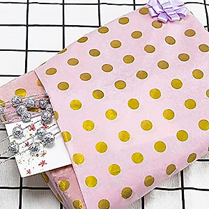 MR FIVE 60 Sheets Pink and Gold Tissue Paper Bulk,20" x 14",Pink Tissue Paper for Gift Bags,DIY and Crafts,Gold Star Gold Polka Dot Gift Tissue Paper for Baby Shower,Weeding,Birthday,Holiday